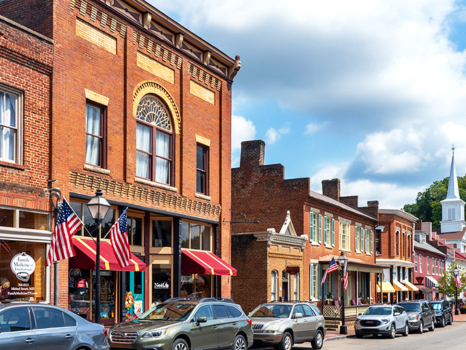 Main Street magic at its finest! Jonesborough's iconic clock tower stands sentinel over brick-lined streets where history isn't just preserved—it's lived daily.