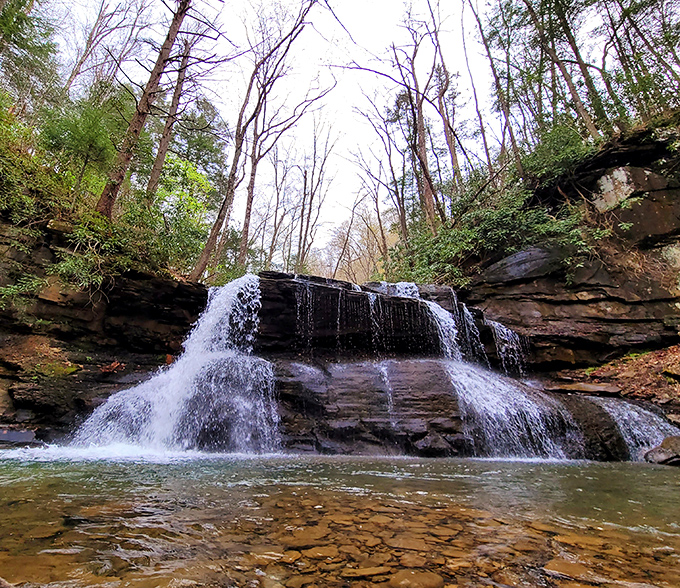 Nature's perfect staircase &ndash; this waterfall at Holly River State Park cascades down rock formations like it's auditioning for a role in National Geographic.