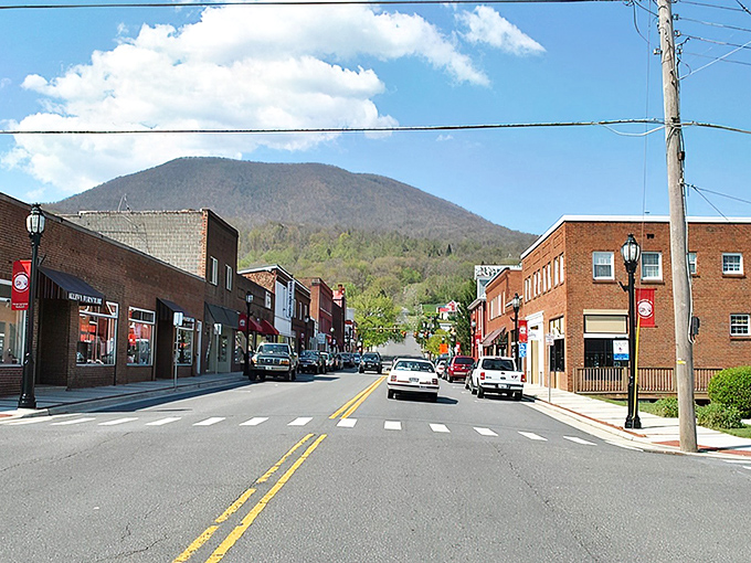 Downtown Pearisburg welcomes you with classic brick storefronts and mountain views that make modern life's hustle seem like a distant memory.
