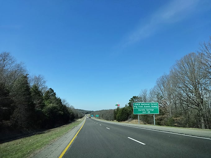 Where adventure begins! The open road of the Pig Trail stretches before you like nature's welcome mat into the Ozark wilderness.