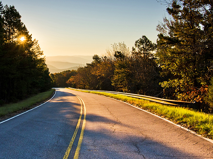 The road less traveled beckons with endless possibilities. This stretch of the Talimena Scenic Drive offers a perfect metaphor for life's journey.