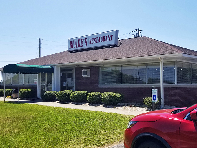 Blake's Restaurant stands proudly against the Carolina blue sky, a brick-and-mortar promise of comfort food that's kept its word for decades.