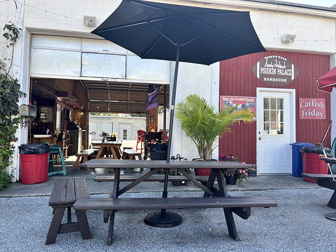 The unassuming exterior of Andy Nelson's might not win architectural awards, but that smoky aroma wafting through the parking lot is worth more than any fancy facade.