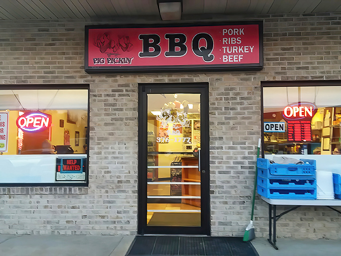 The pink sign beckons like a smoky siren call. Young's BBQ's unassuming brick exterior promises no frills&mdash;just exceptional barbecue waiting inside.
