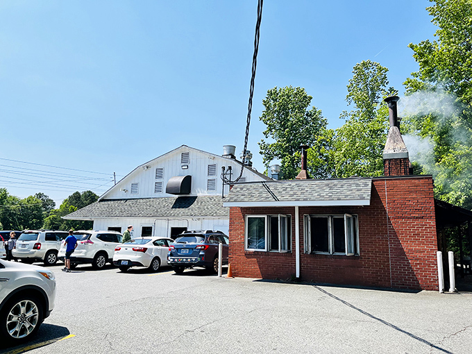 The unassuming exterior of barbecue paradise. Like finding a diamond mine in a garden shed, this humble building houses smoky treasures.