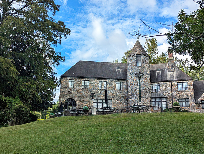 Medieval dreams come true! The Manor's stone facade and circular tower transport you to another era while staying firmly planted in Arkansas soil.