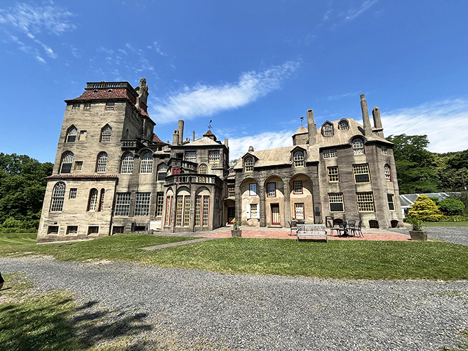 Fonthill Castle stands like a medieval mirage in suburban Pennsylvania, its concrete towers defying both gravity and conventional home design sensibilities.