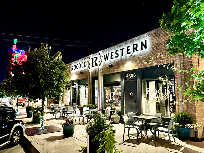 Twinkling lights and a welcoming glow &ndash; Rococo on Western transforms from unassuming brick storefront to culinary beacon after sunset.
