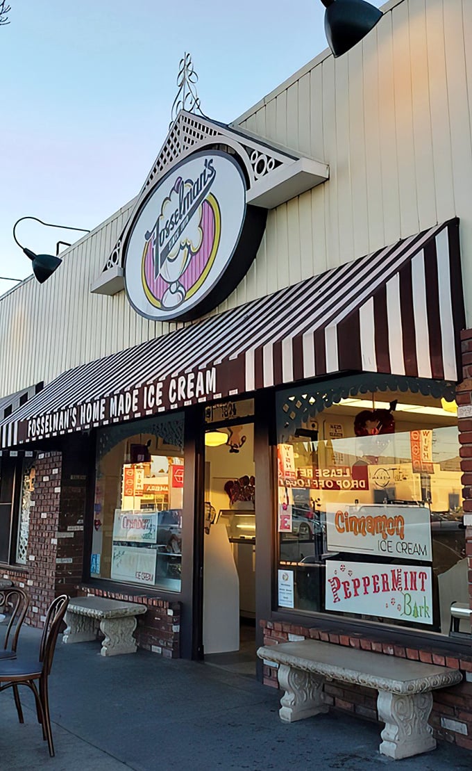 The classic striped awning and vintage signage of Fosselman's isn't trying to be retro-cool&mdash;it's authentic, having earned its charm through decades of scooping happiness.