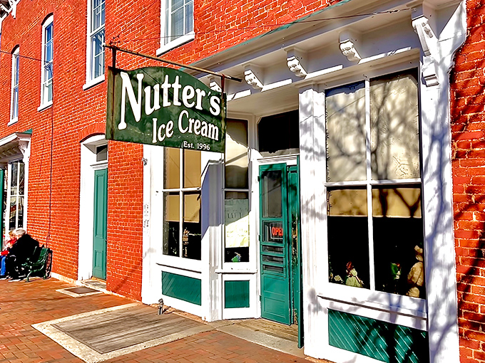 The historic red brick fa&ccedil;ade of Nutter's stands like a sweet sentinel on Sharpsburg's main street, beckoning ice cream lovers with timeless charm.