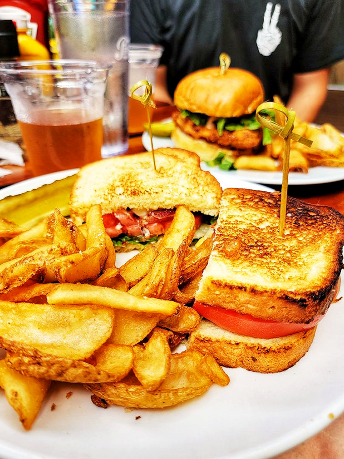 The humble grilled sandwich, elevated to artform status &ndash; where bread achieves that perfect golden hue and the fries stand at attention alongside.