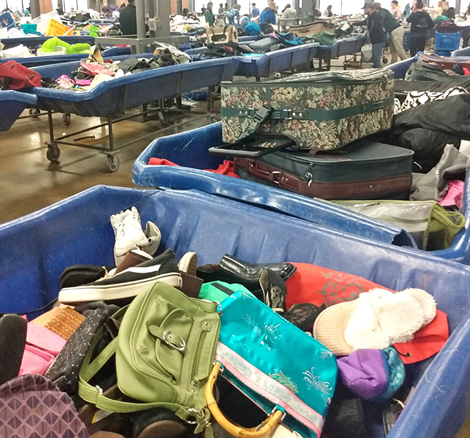 A paradise for purse enthusiasts &ndash; designer bags and vintage clutches waiting to be liberated from their blue bin limbo.