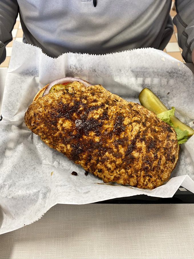The blackened tenderloin&mdash;Indiana's unofficial state sandwich&mdash;looking like it's ready for its Food Network close-up. That pickle means business.
