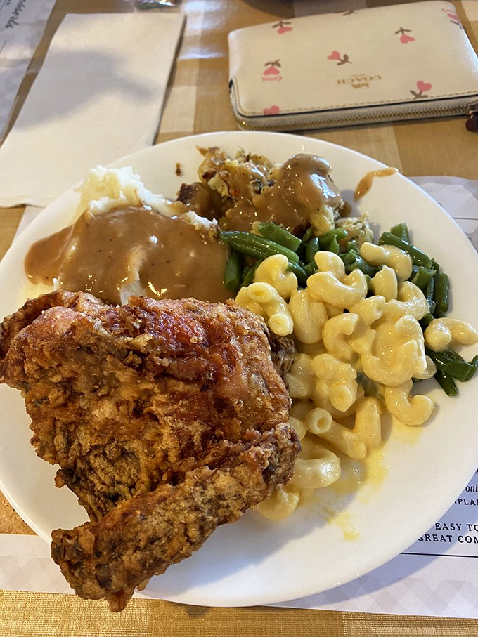 When your plate looks like a map of deliciousness with distinct regions of gravy, meat, and perfectly cooked vegetables.