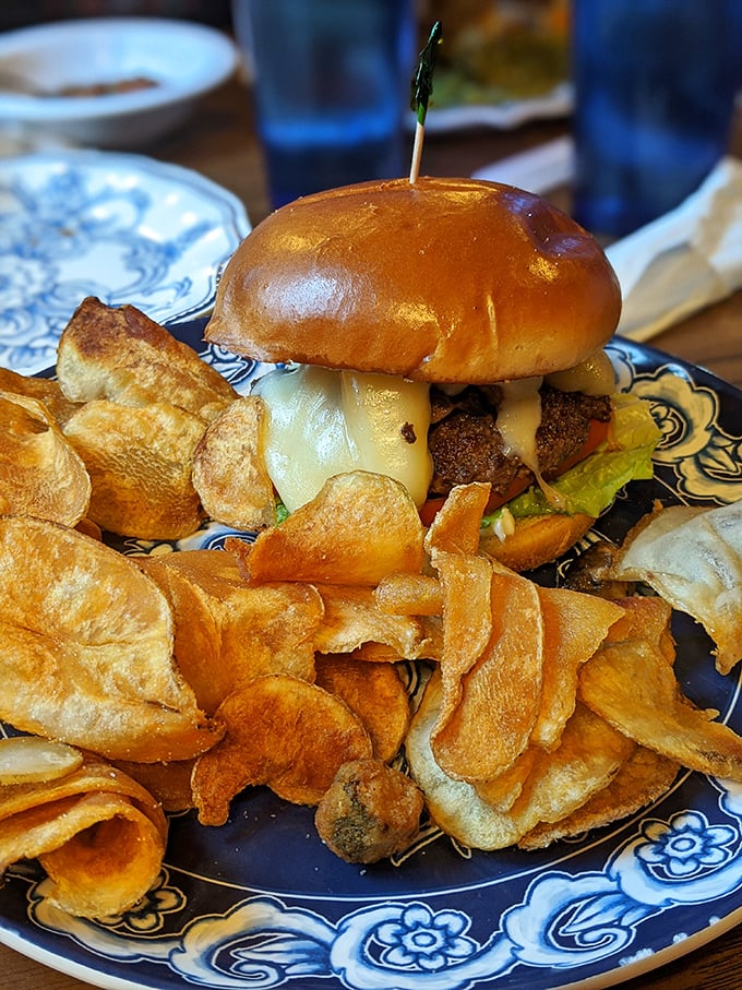 This isn't just a burger&mdash;it's a hand-held masterpiece surrounded by homemade chips that puts fast food joints to shame.