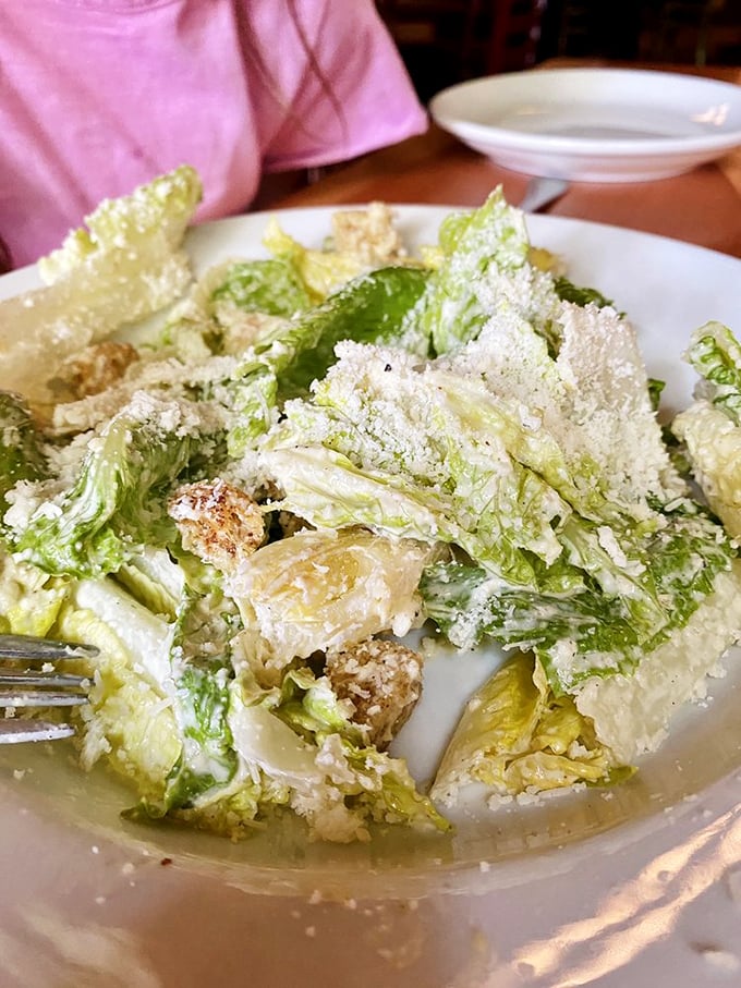 A Caesar salad that Julius himself would cross the Rubicon for, with crisp romaine and a shower of Parmigiano.