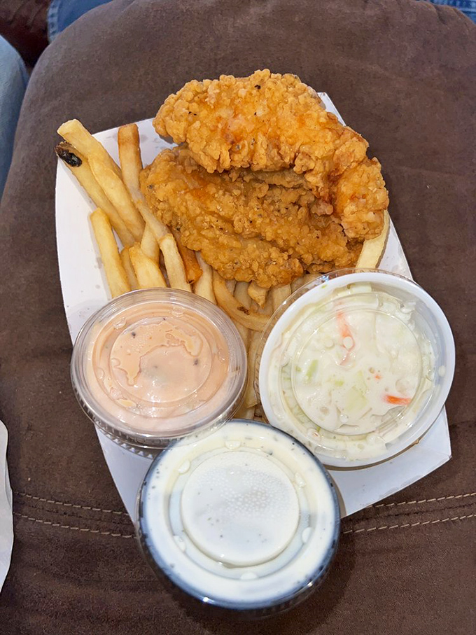 Golden-battered chicken tenders that actually taste like chicken! Served with house-made dipping sauces that put those little packets to permanent shame.