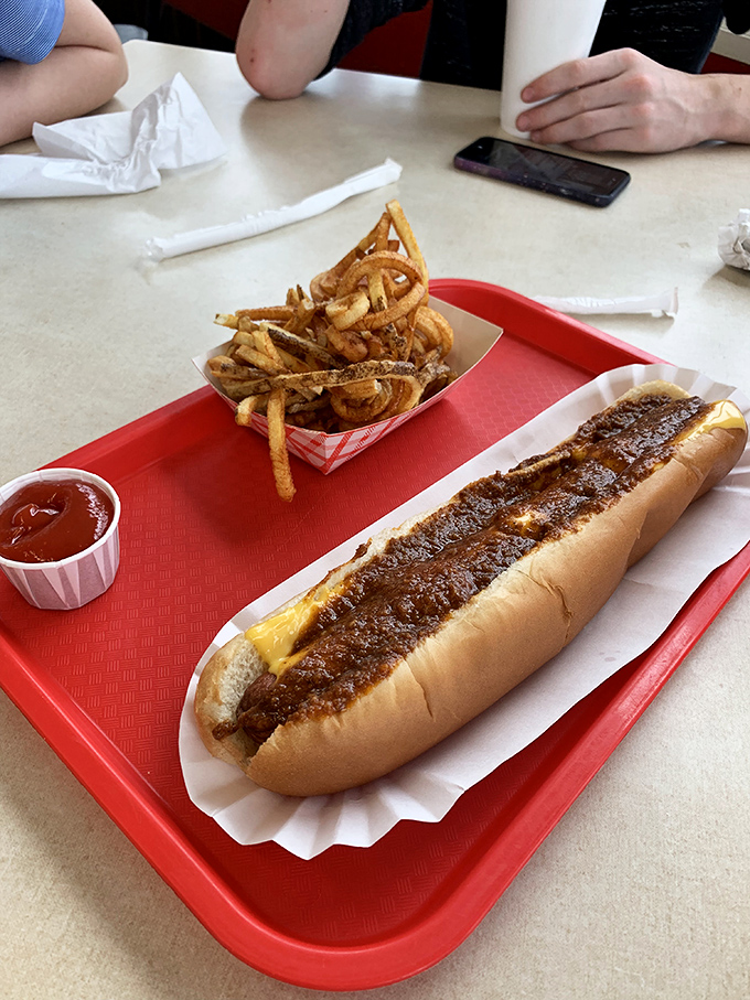 This footlong with cheese and chili isn't just lunch&mdash;it's an event, a spectacle, a reason to wear your second-favorite shirt just in case. 