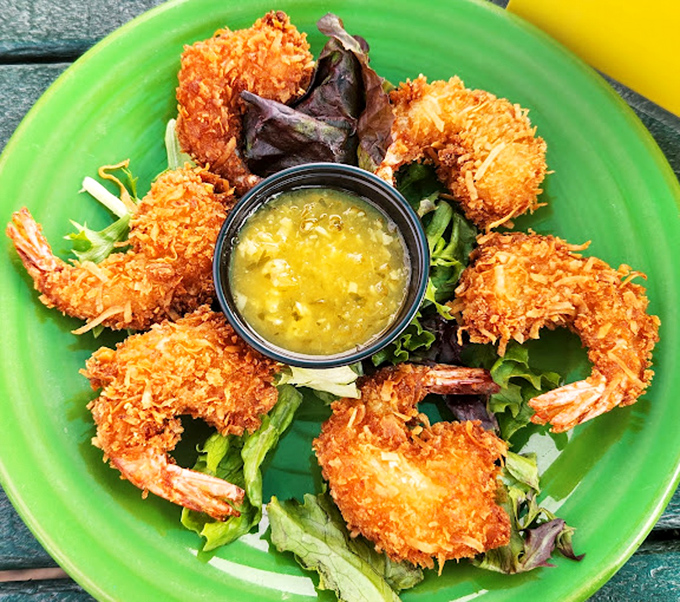 Coconut shrimp arranged in a perfect circle, like a delicious clock counting down the seconds until your next bite.