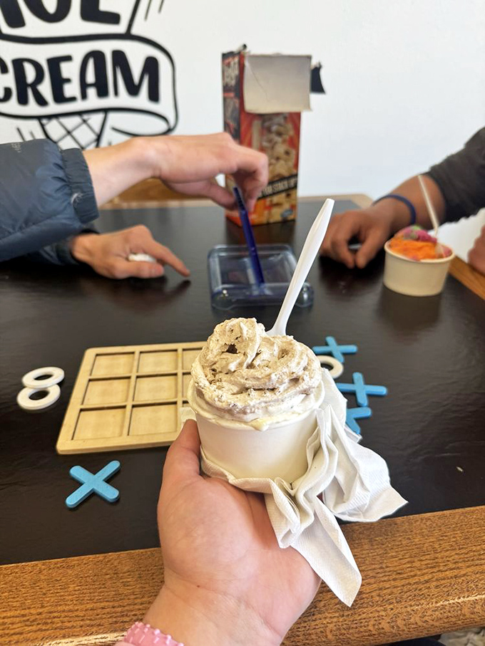 That perfect soft-serve peak belongs in the architectural hall of fame. This isn't just dessert, it's edible optimism.