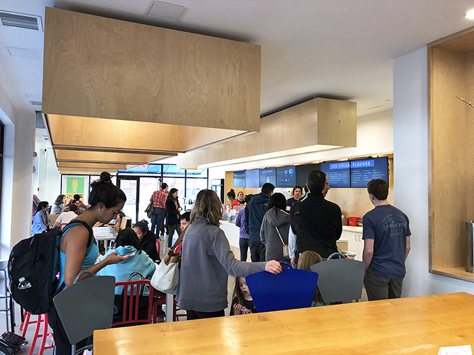 An ice cream shop where the line is part of the experience – a delicious preview of what's worth waiting for.