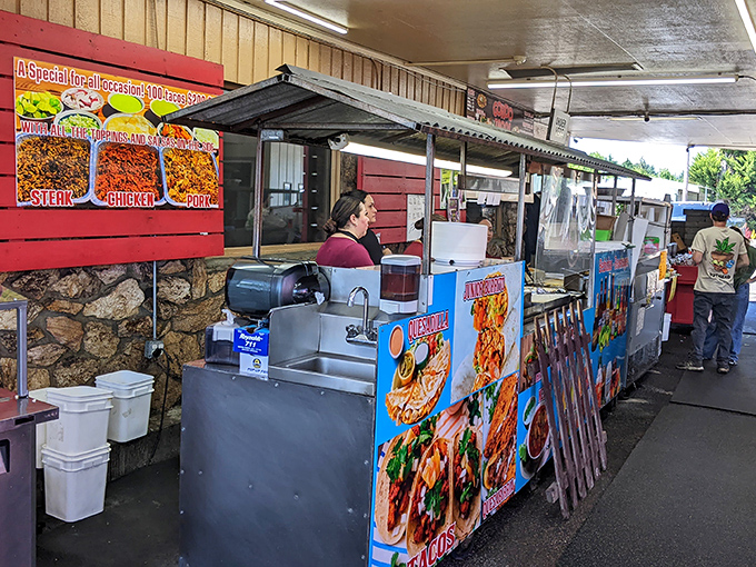 The outdoor seating area becomes an impromptu community gathering spot, where strangers become friends over shared appreciation of exceptional tacos. 