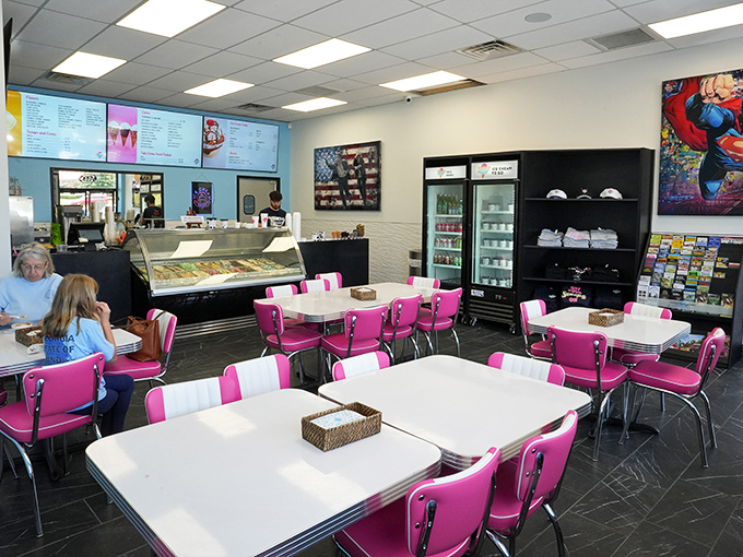 Where ice cream dreams come true. The clean, bright interior makes the perfect stage for the star attraction waiting in that gleaming display case.