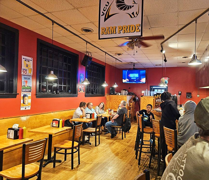Weekend warriors and regular patrons alike gather at City Dogs, united by the universal language of "please pass the napkins."