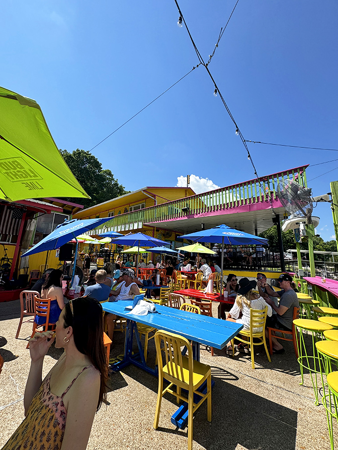 The circular bar isn't just where drinks happen&mdash;it's command central for lake stories, fishing tales, and the occasional spontaneous friendship.