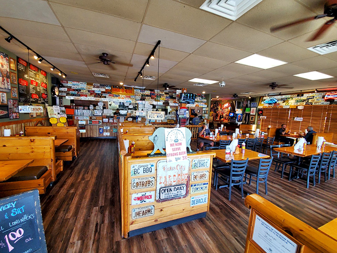 Where memorabilia meets meat&mdash;the dining area's walls showcase decades of local history while tables showcase decades of barbecue mastery.