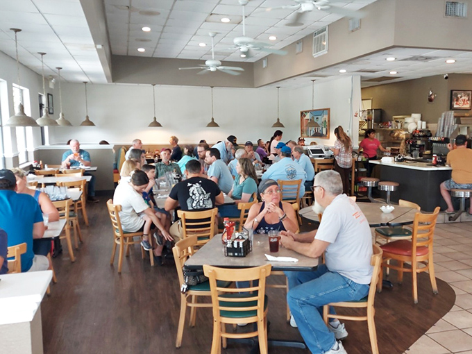 Breakfast democracy in action &ndash; locals and visitors alike gather at Rodie's tables, united by the universal language of good food.