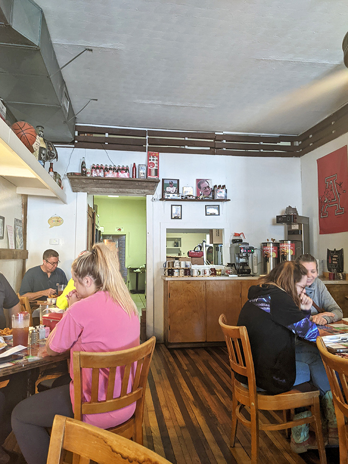 Morning conversations flow as freely as the coffee. Some of these tables have probably settled more local issues than the town council.