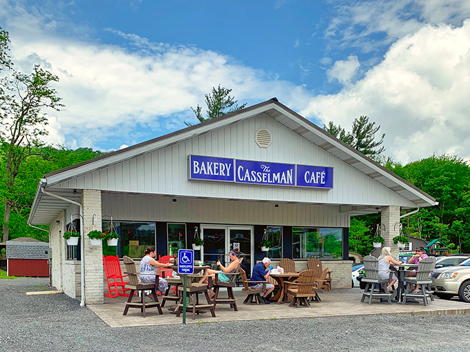 The true mark of a great bakery? Locals gathering outside, coffee in hand, solving the world's problems one pastry at a time.