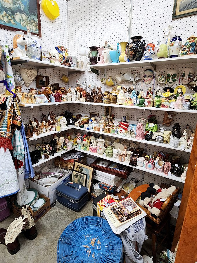 A slightly unnerving army of figurines stands at attention, their painted eyes following you as if to ask, "Am I the quirky conversation piece your mantel needs?"