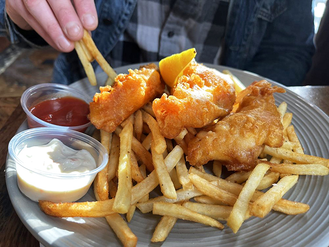 Fish and chips that would make a Dubliner homesick, with that golden batter shattering at first bite like delicious edible glass. 