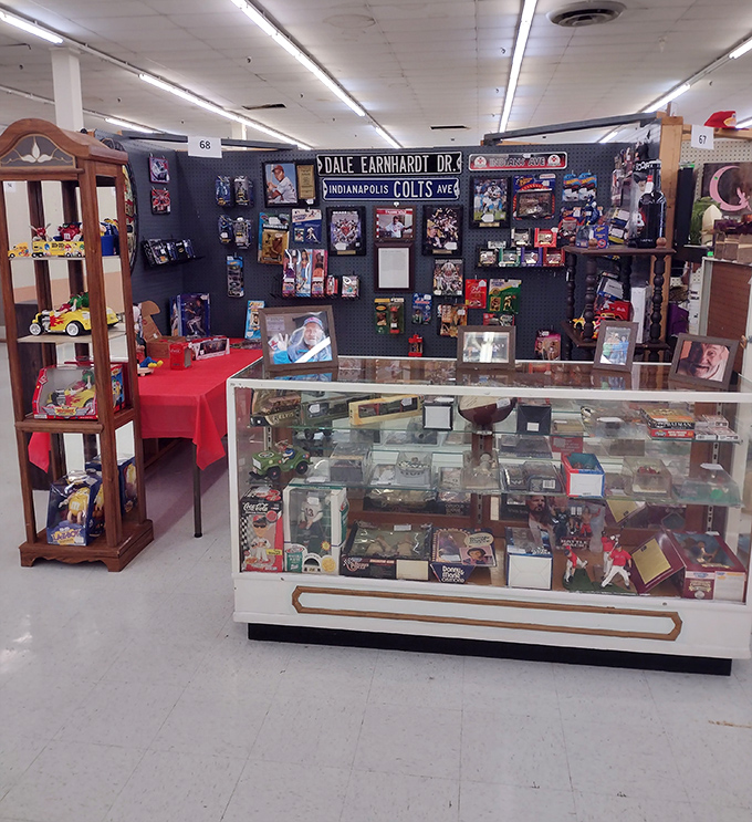 Sports memorabilia that would make any Indianapolis fan's cave complete. Dale Earnhardt Drive meets Colts Avenue in this collector's paradise.