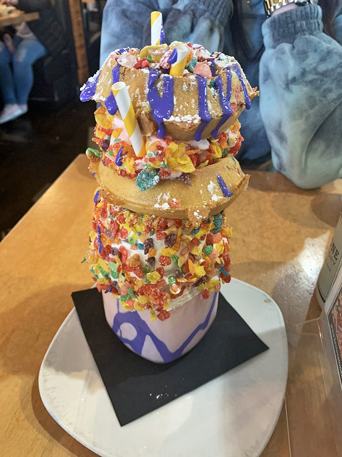 This isn't a milkshake&mdash;it's a carnival that requires a spoon, straw, and possibly a building permit. The Fruity Pebbles shake defies both gravity and restraint.