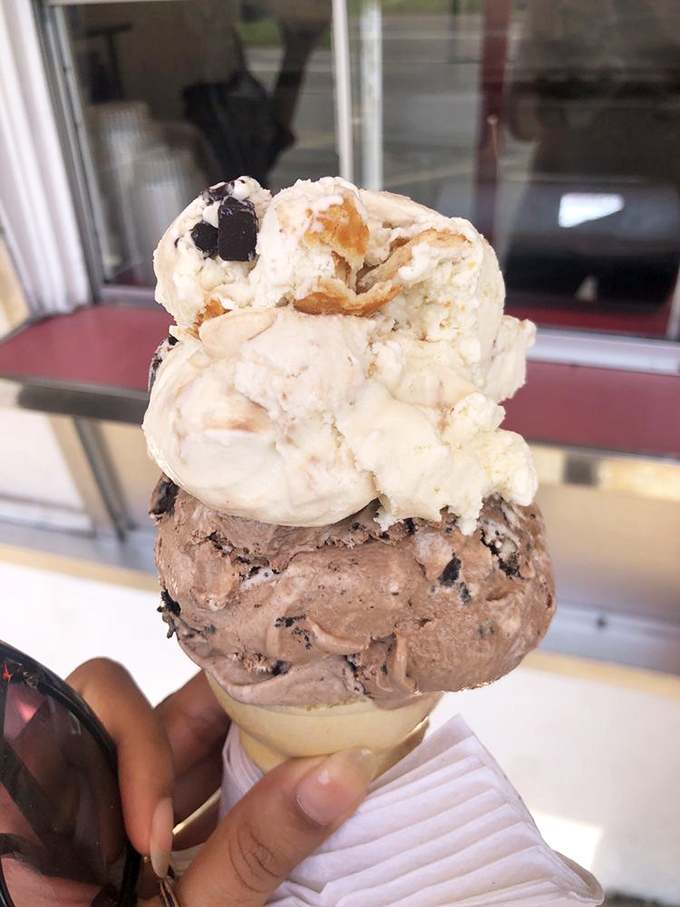 When ice cream flavors get married and have beautiful children. This two-scoop tower proves that sometimes you shouldn't have to choose.
