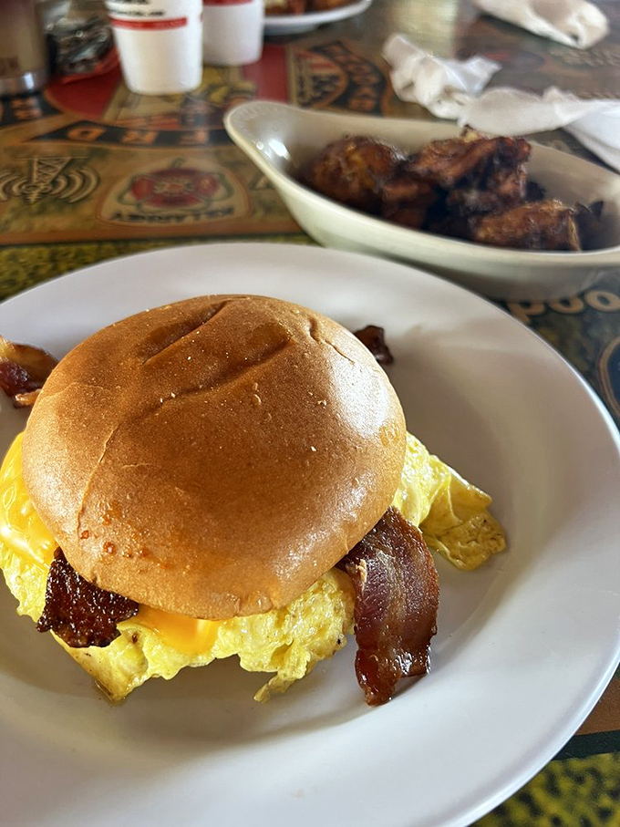 Breakfast sandwiches: solving the eternal dilemma of whether to eat eggs or bread by saying, "Why not both?"