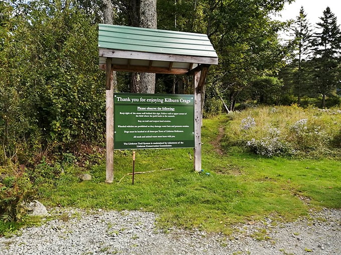 Kilburn Crags trail sign promises nature's rewards for minimal effort. The views from the top make those moderately sore calves completely worthwhile.