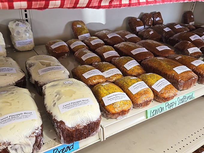 Loaves of specialty bread line the shelves like edible building blocks. The lemon poppy seed practically begs to accompany your morning coffee.