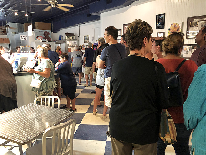The line forms to the right, as patient pilgrims await their turn at the altar of frozen delights.