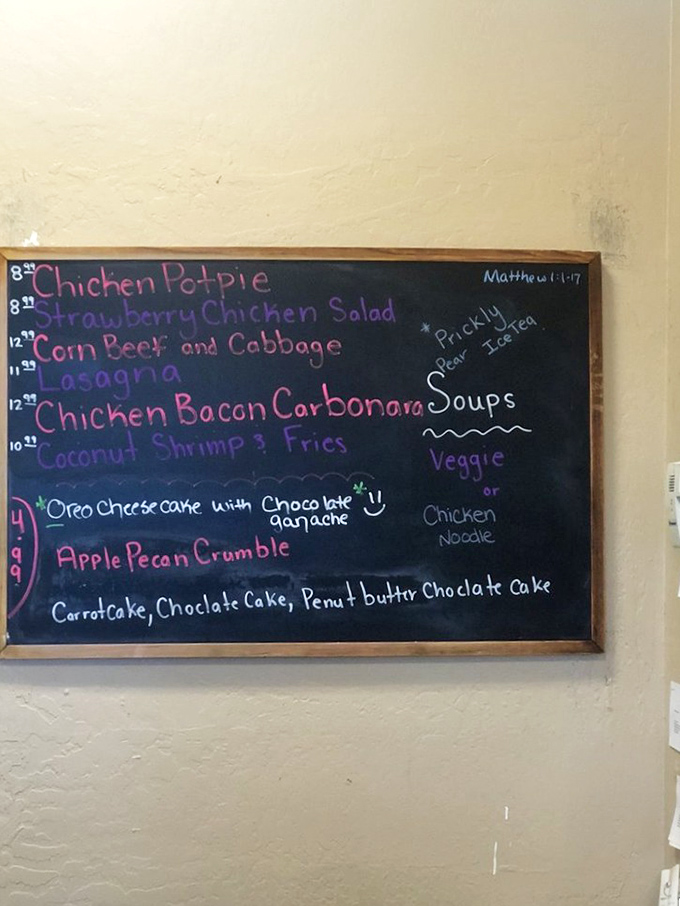 Daily specials scrawled in colorful chalk promise homestyle comfort &ndash; from chicken pot pie to Oreo cheesecake, this board is basically a hug in menu form.