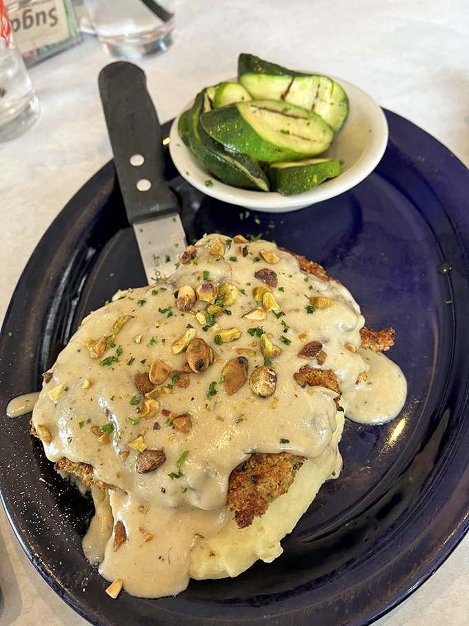 "That Nutty Chicken" lives up to its name&mdash;pistachio-crusted and swimming in a sauce so good you'll contemplate drinking it directly.