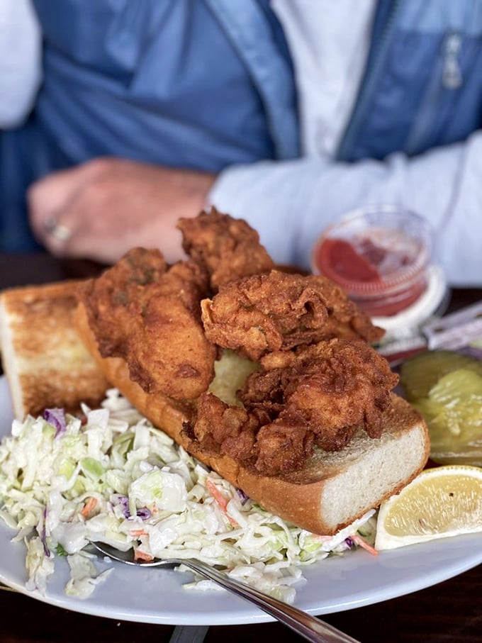 This oyster sandwich isn't playing around&mdash;crispy fried bivalves nestled in soft bread with just enough accompaniments to enhance, never overwhelm, that briny goodness.