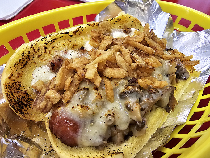 Layers of savory toppings create a Frank-enstein monster so delicious, even Mary Shelley would abandon her literary ambitions for another bite.