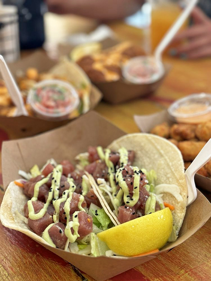 Poke tacos that make you wonder if Hawaii and North Carolina have been secretly collaborating all along. Genius in a tortilla.
