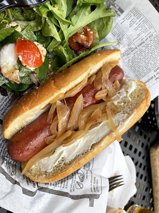 This isn't just a hot dog&mdash;it's a flavor freight train with caramelized onions conducting and cream cheese riding first class.