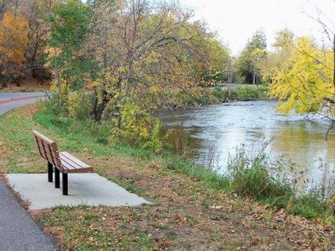 A simple bench by the Baraboo River offers nature's version of meditation&mdash;no subscription required, unlimited sessions available.