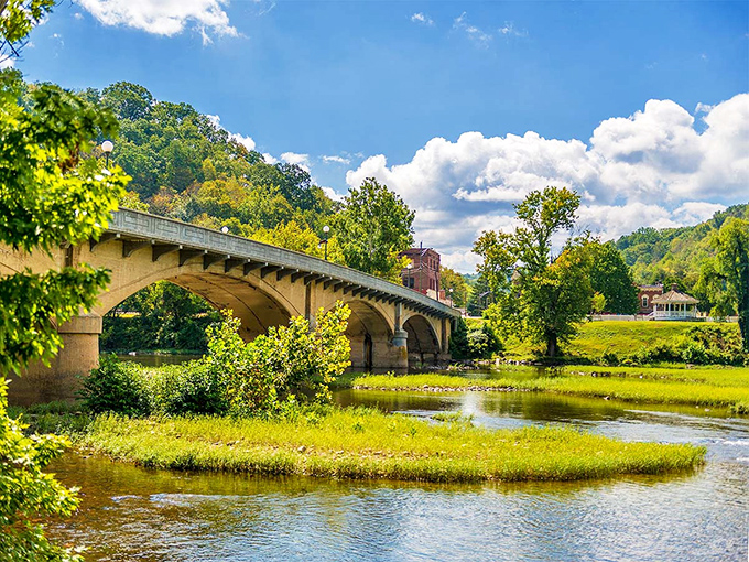 Where the Greenbrier River meets historic architecture, creating the kind of postcard view that makes you reach for your camera.